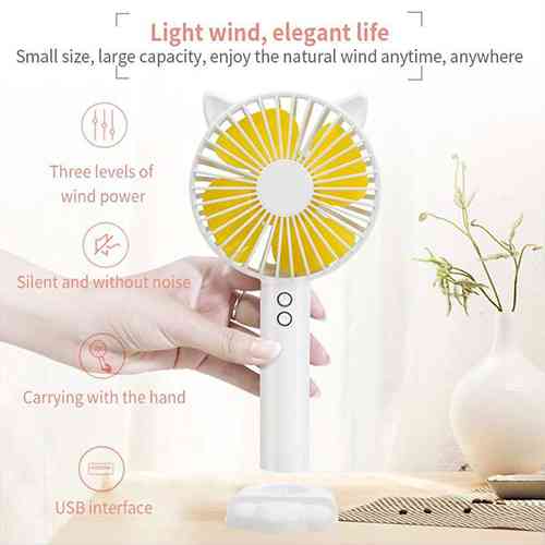 Portable Rechargeable Mini Hand Held Fan with Stand Holder - ido.lk