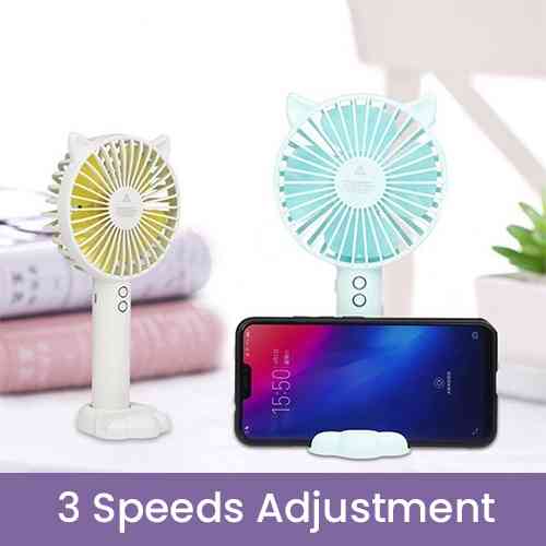 Portable Rechargeable Mini Hand Held Fan with Stand Holder - ido.lk