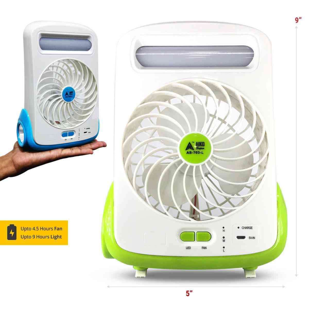 Mini Rechargeable Fan with Torch Aiko AS-703-L - ido.lk
