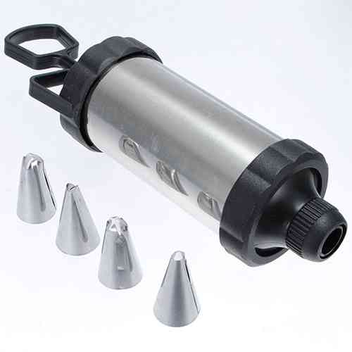Cake Decorating Piping Gun Pastry Icing Steel Gun 4 Nozzle Tip - ido.lk