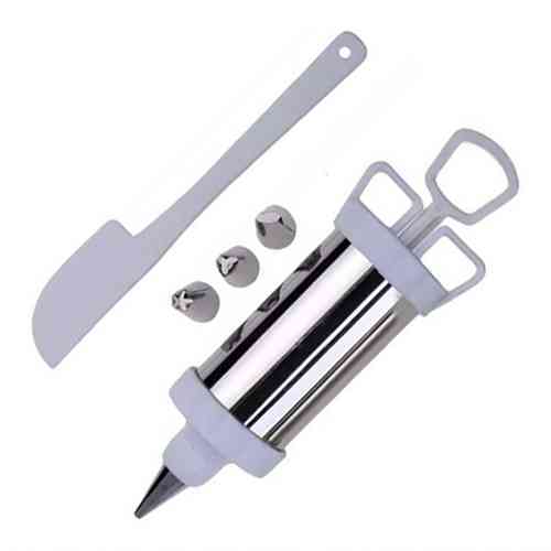Cake Decorating Piping Gun Pastry Icing Steel Gun 4 Nozzle Tip - ido.lk