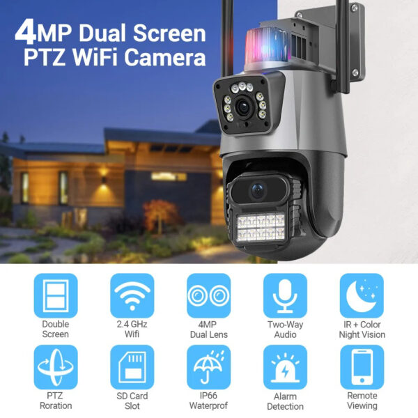Dual Lens Wifi Camera 4MP 2K PTZ CCTV Surveillance Camera - ido.lk