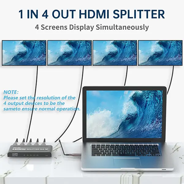 4K HDMI Splitter 4 Port 1 in 4 Out: Connect 1 Source to 4 Displays - ido.lk