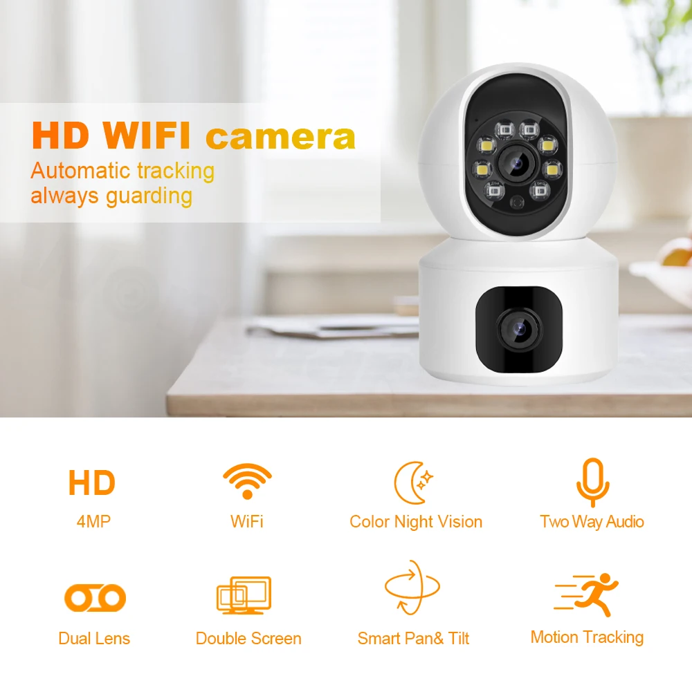 Dual Lens Indoor WiFi Camera 4MP CCTV Dome Camera - ido.lk