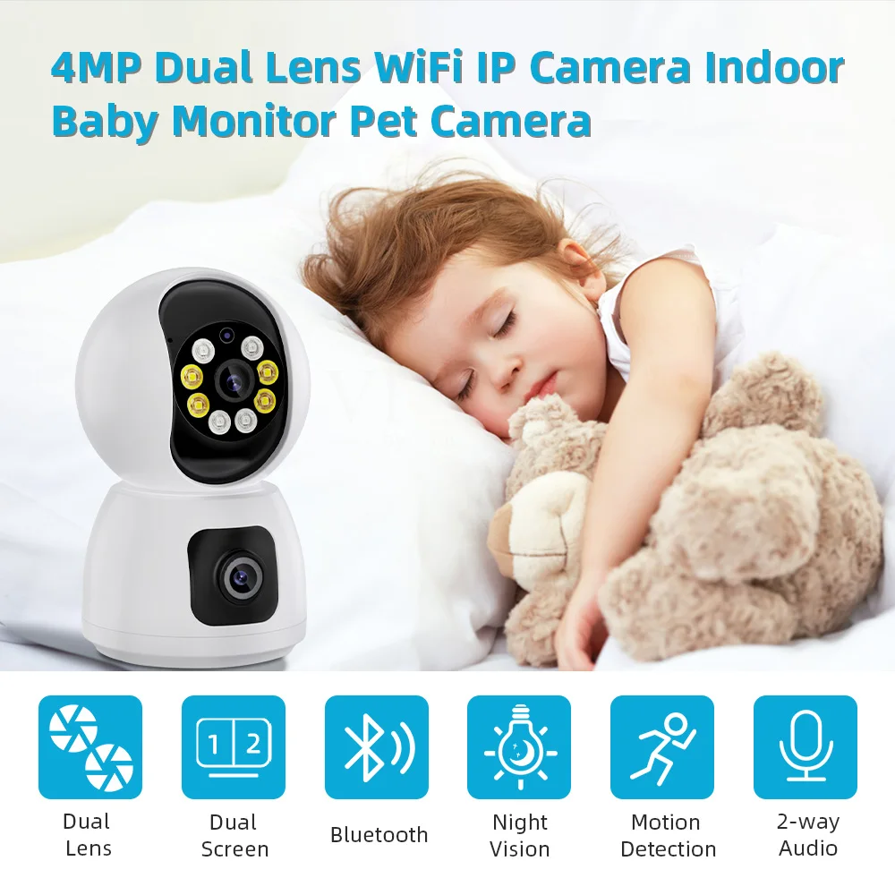 Dual Lens Indoor WiFi Camera 4MP CCTV Dome Camera - ido.lk
