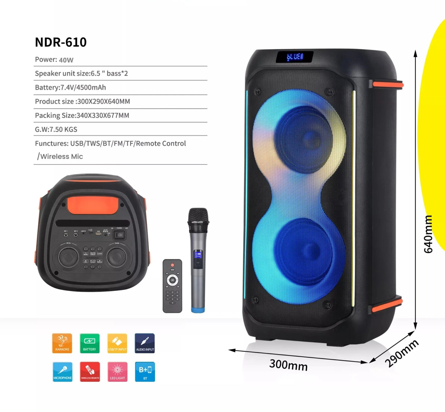 NDR 610 Bluetooth Party Speaker 800W With Wireless Mic - ido.lk