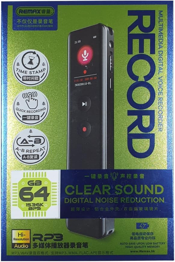 REMAX RP3 Voice Recorder 64GB Built-in Memory - ido.lk