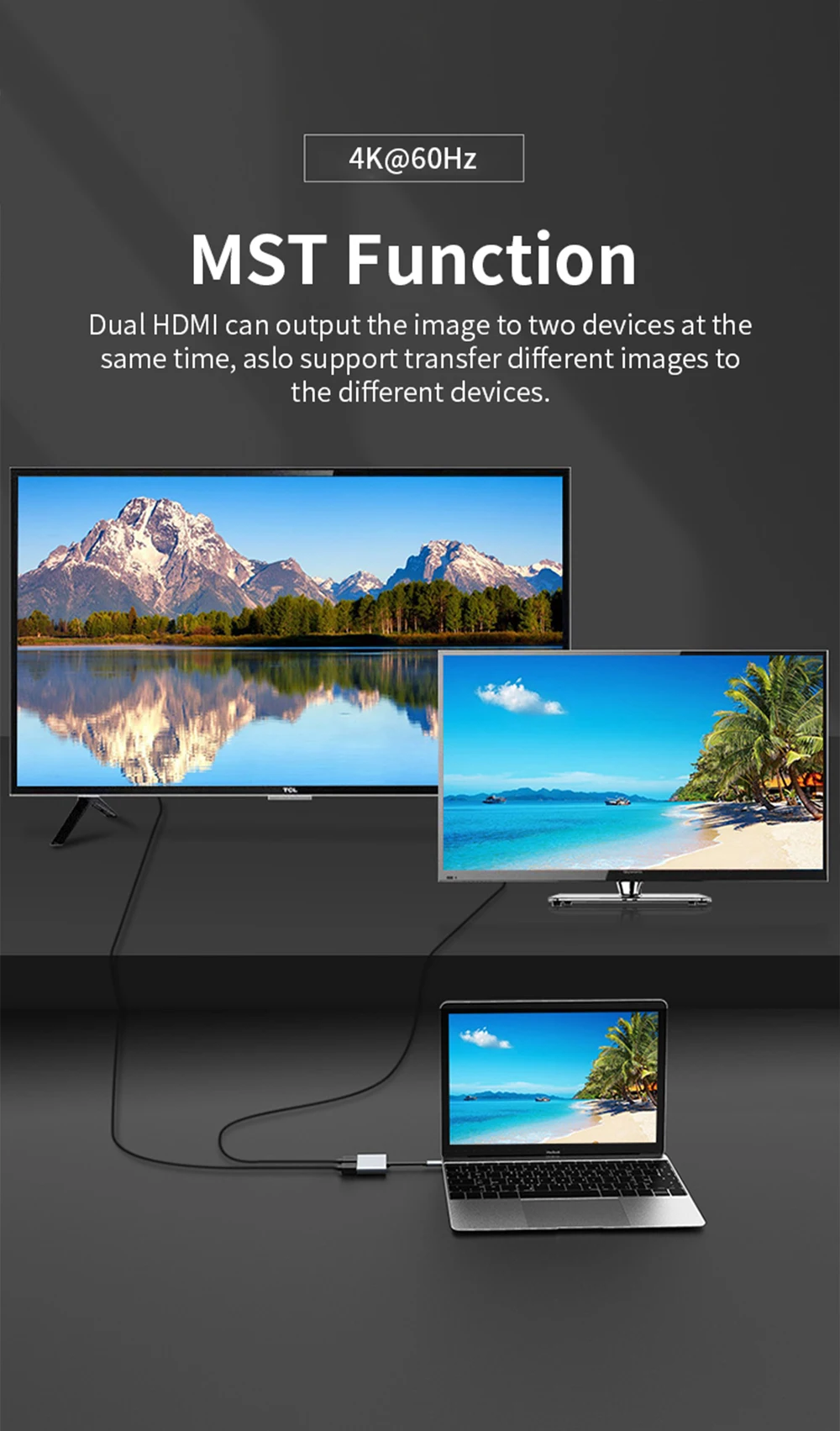 USB Type C to Dual HDMI Adapter USB 3.0 4K 60Hz - ido.lk