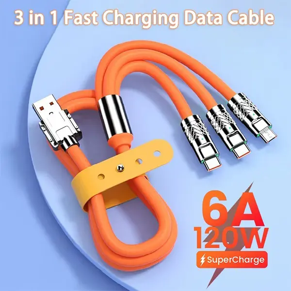 3in1 Super Fast Charging Cable 120W 6A Zinc Alloy Cable - ido.lk
