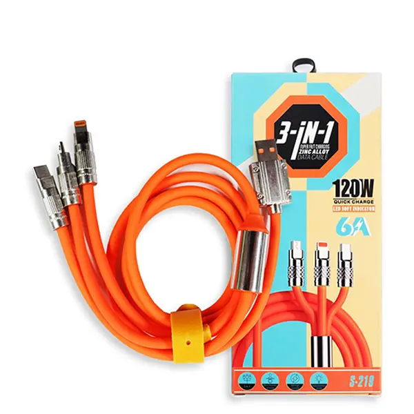 3in1 Super Fast Charging Cable 120W 6A Zinc Alloy Cable - ido.lk