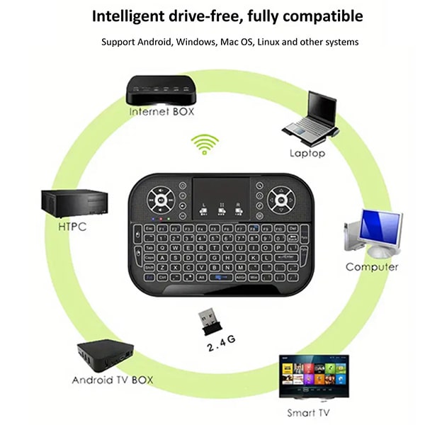 Mini Bluetooth Keyboard with Touchpad + 2.4GHz Backlit Keyboard - ido.lk