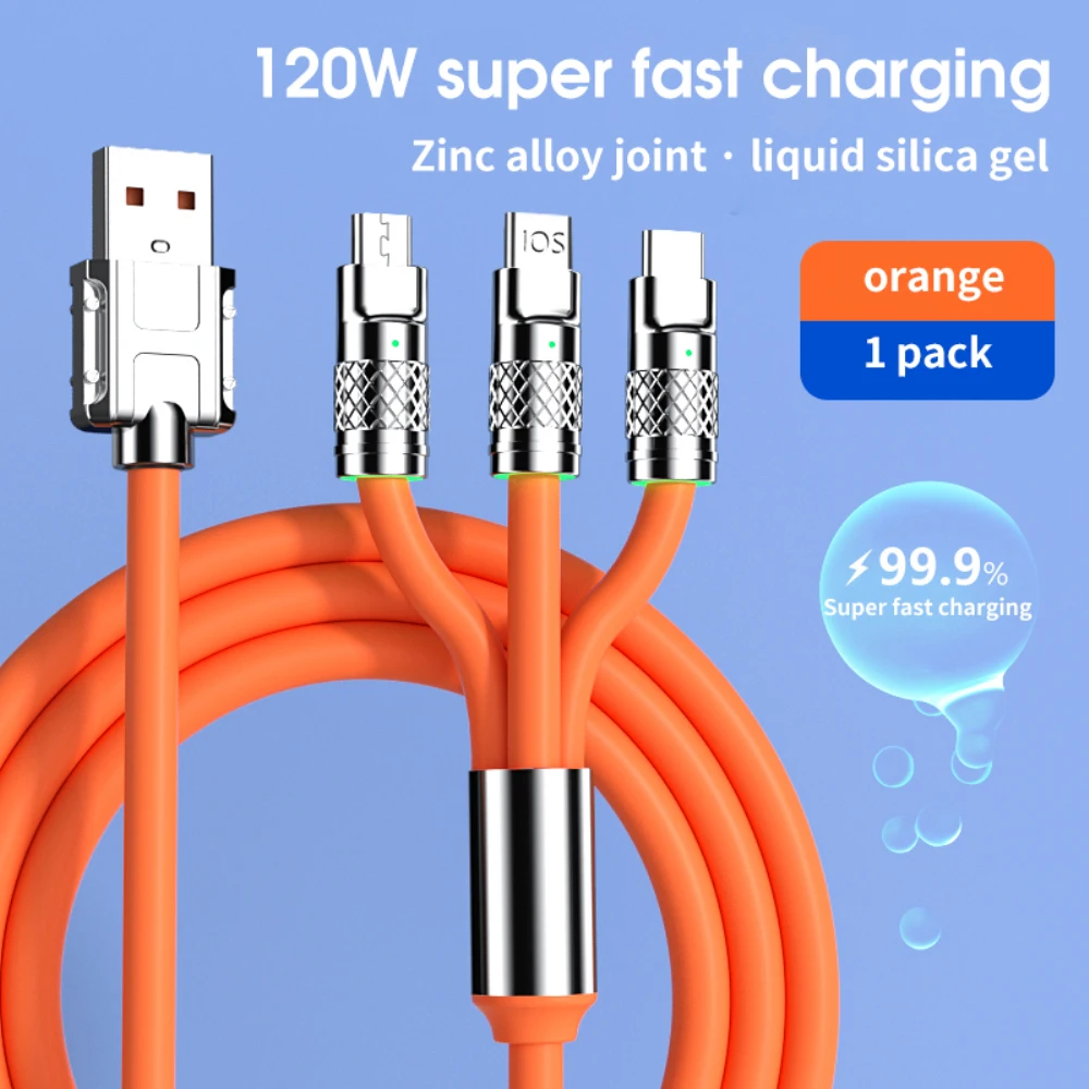 3in1 Super Fast Charging Cable 120W 6A Zinc Alloy Cable - ido.lk