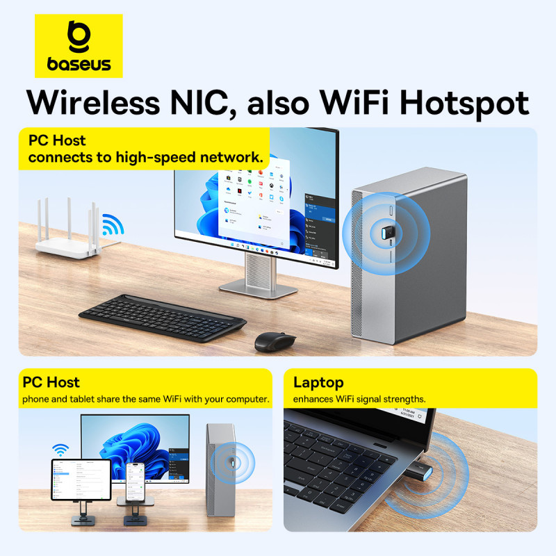 Baseus 300Mbps USB WiFi Adapter BS-OH169 - ido.lk