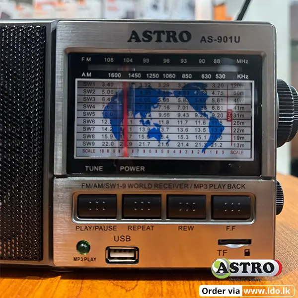 Astro AS-901U Rechargeable FM Radio with USB AM/FM/SW1-9 - ido.lk