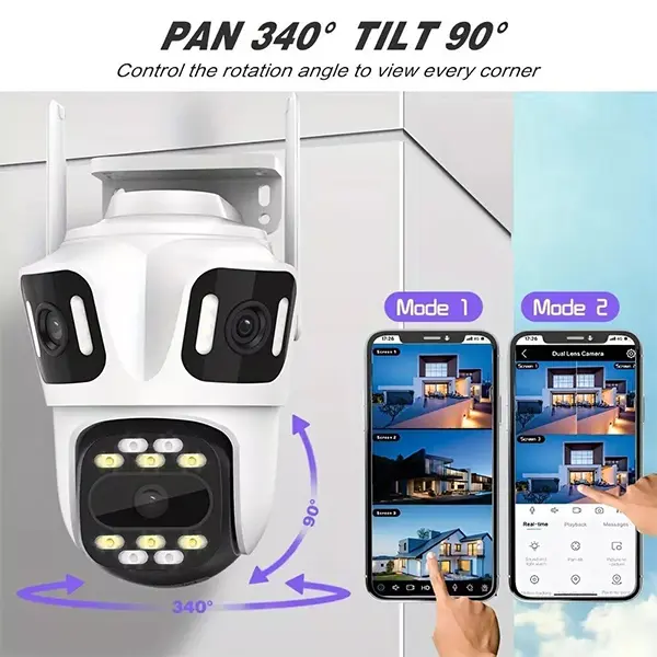 Three Lens WiFi Camera Outdoor PTZ Home Security Camera - ido.lk