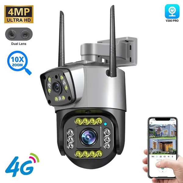 V380 Dual Lens 4G SIM Camera 4MP Smart PTZ CCTV Camera - ido.lk
